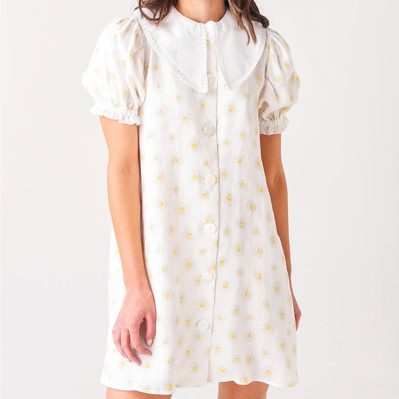 Sleeper | Dresses | Sleeper Daisy Print Button Down Collared Linen ...